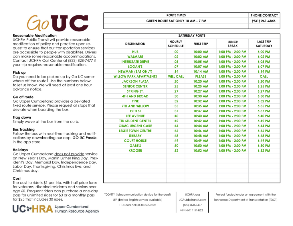 Go UC Cookeville 4 – UCHRA Public Transportation